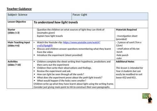 Science- Light- How light travels lesson Year 6 | Teaching Resources