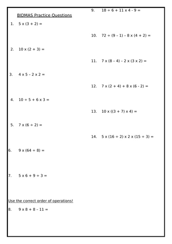 Year 7 and 8 KS3 Mathematics BIDMAS resource bundle | Teaching Resources