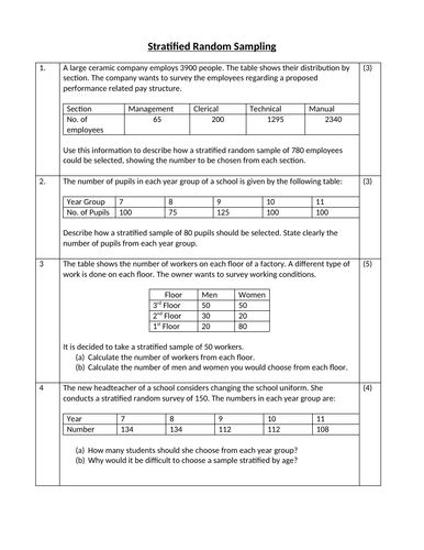 Gcse Sampling Stratified And Capture Recapture Teaching Resources