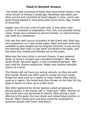 Ancient Greece Food Tasting Activity | Teaching Resources