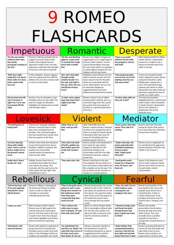 Romeo Revision Flashcards 9-1 (Romeo and Juliet) | Teaching Resources