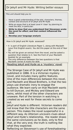 Jekyll and Hyde essay writing booklet | Teaching Resources