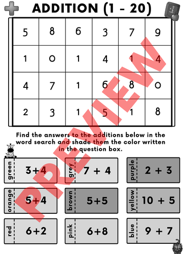Addition Number Word Search Activity: Years 1 - 2 | Teaching Resources