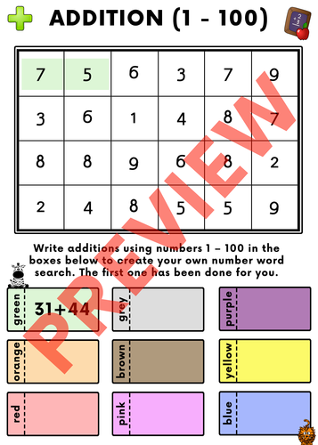 Addition Number Word Search Activity: Years 3 and 4 | Teaching Resources
