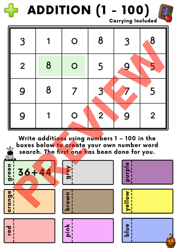 Addition Number Word Search Activity: Years 3 and 4 | Teaching Resources
