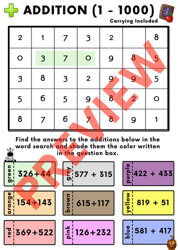 Addition Number Word Search Activity: Years 3 and 4 | Teaching Resources