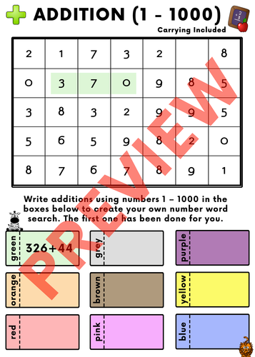 Addition Number Word Search Activity: Years 3 and 4 | Teaching Resources
