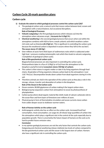 A Level Geography Carbon Cycle and energy security 20 markers ...