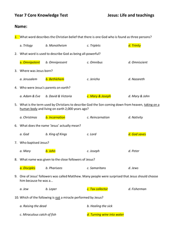 RE KS3 Knowledge Organiser & Test: Christian beliefs about God ...
