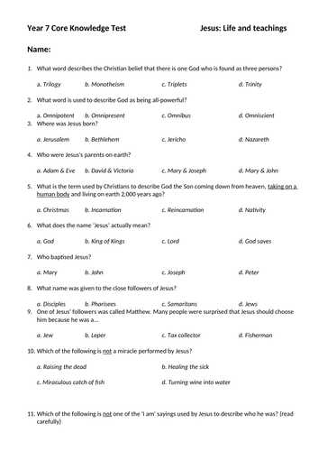 RE KS3 Knowledge Organiser & Test: Christian beliefs about God ...