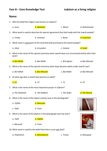 RE KS3 Knowledge Organiser & Test: Judaism | Teaching Resources