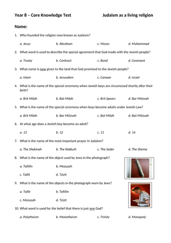 RE KS3 Knowledge Organiser & Test: Judaism | Teaching Resources