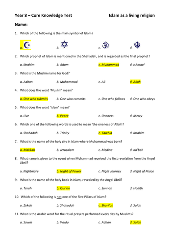 RE KS3 Knowledge Organiser & Test: Islam | Teaching Resources