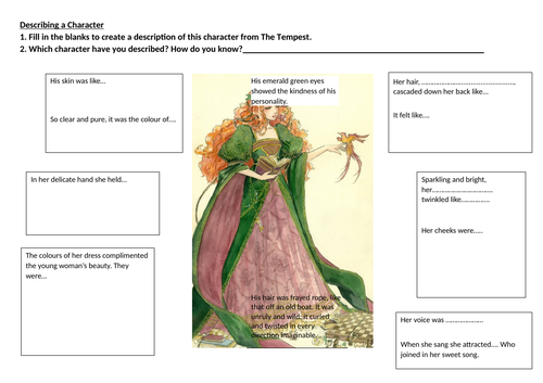 'The Tempest' character descriptions worksheets | Teaching Resources