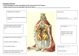 'The Tempest' character descriptions worksheets | Teaching Resources