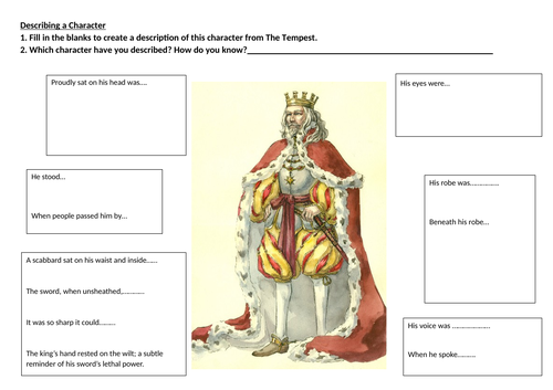 'The Tempest' character descriptions worksheets | Teaching Resources