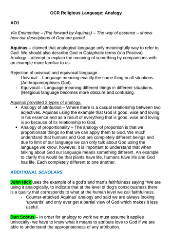 OCR A-level Religious Studies: Philosophy of Religion PAPER 1 Notes ...