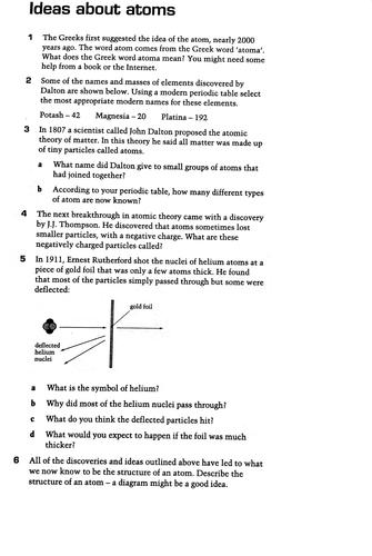 AQA GCSE Chemistry C1 Atomic Structure Worksheets | Teaching Resources