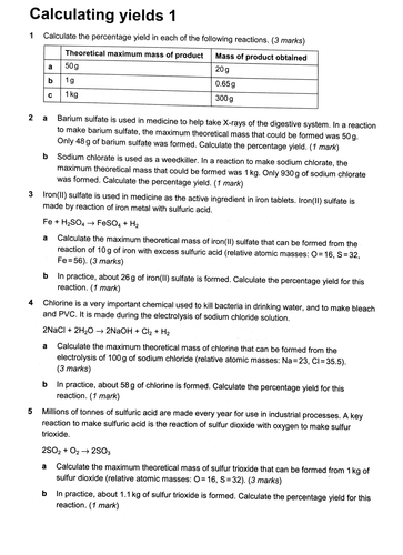 AQA GCSE Chemistry C4 Chemical Calculations Worksheets | Teaching Resources