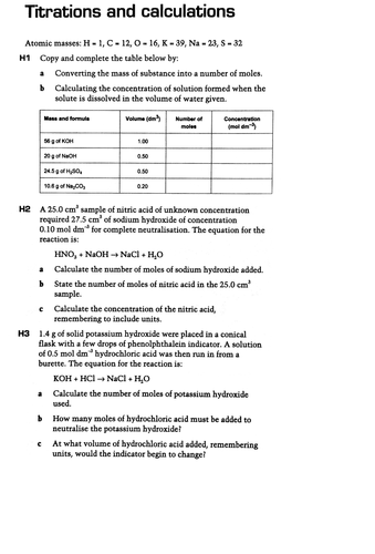 AQA GCSE Chemistry C4 Chemical Calculations Worksheets | Teaching Resources
