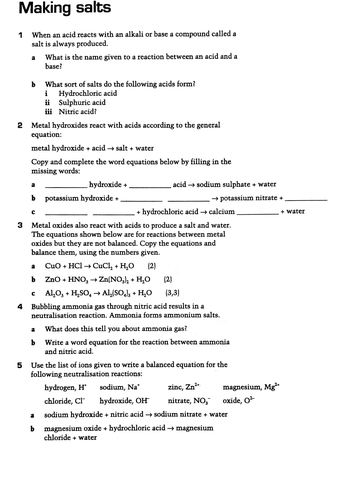 AQA GCSE Chemistry C5 Chemical Change Worksheets | Teaching Resources