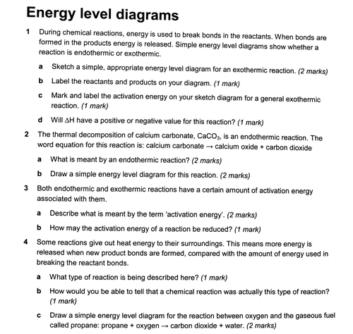 AQA GCSE Chemistry C7 Energy Changes Worksheets | Teaching Resources