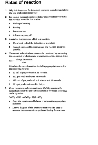 AQA GCSE Chemistry C8 Rate & Equilibria Worksheets | Teaching Resources