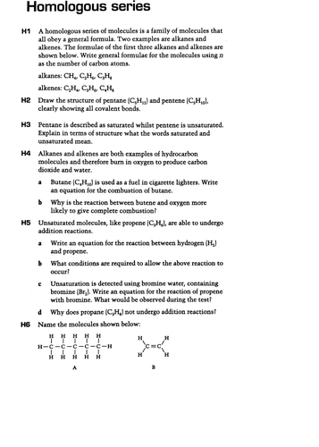 AQA GCSE Chemistry C9 Crude OIl & Fuels Worksheets | Teaching Resources