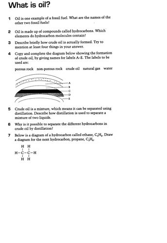 AQA GCSE Chemistry C9 Crude OIl & Fuels Worksheets | Teaching Resources