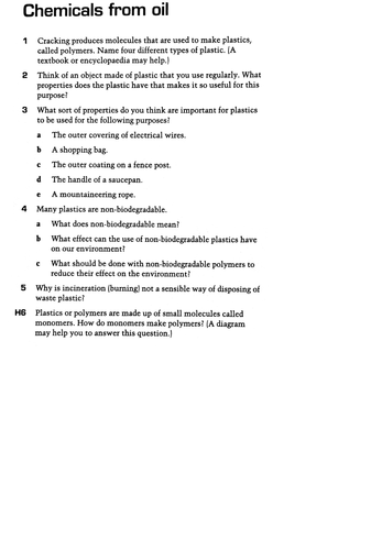 AQA GCSE Chemistry C9 Crude OIl & Fuels Worksheets | Teaching Resources