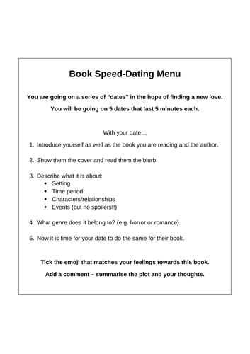 Book Speed-Dating Activity - KS3/4/5 | Teaching Resources