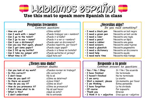 Spanish KS3 -Target language mat | Teaching Resources