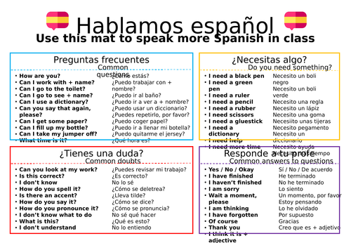 Spanish KS3 -Target language mat | Teaching Resources Spanish KS3 -Target language mat | Teaching Resources
