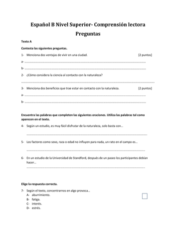 IB Spanish B Higher Level (HL) - Paper 2 Mock Exam - Reading ...