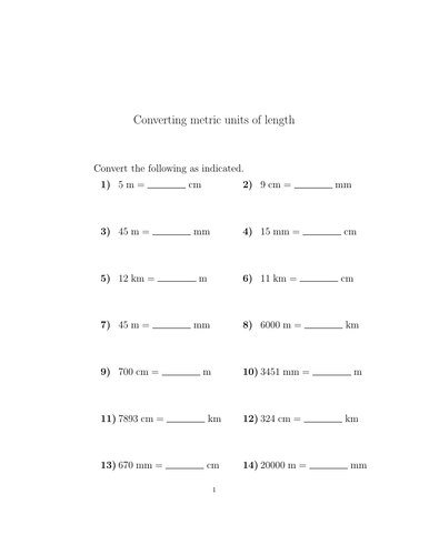 Converting metric units of length worksheet no 3 (with solutions ...