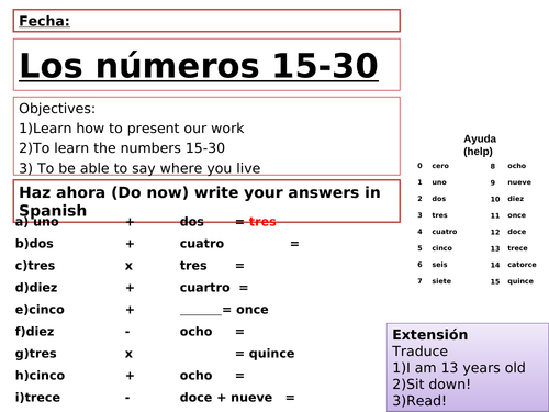 Lesson 5 Spanish Numbers 15+ Alphabet | Teaching Resources