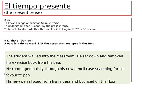 Lesson 16 Spanish present tense introduction | Teaching Resources