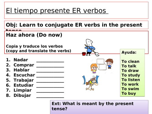 Lesson 18 Spanish present ER verbs. | Teaching Resources