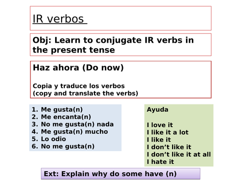 Lesson 19 Spanish present IR verbs. | Teaching Resources