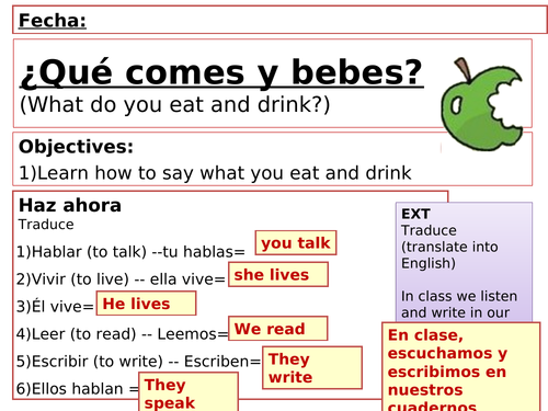 Lesson 20 Spanish Food and Drink | Teaching Resources