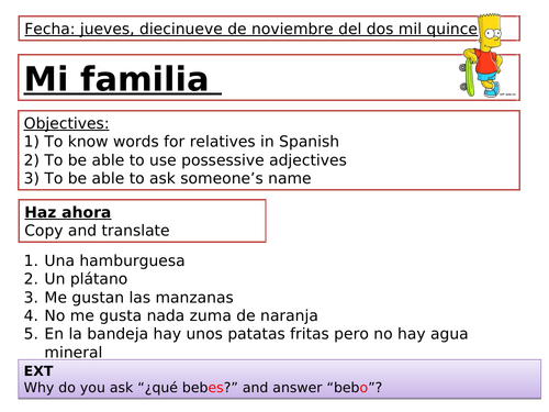 Lesson 22 Spanish My Family | Teaching Resources