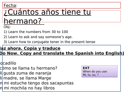 Lesson 23 Spanish How old is he? age ser | Teaching Resources