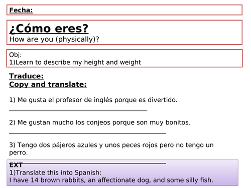 Lesson 27 Spanish Adjectives 2 and ser | Teaching Resources