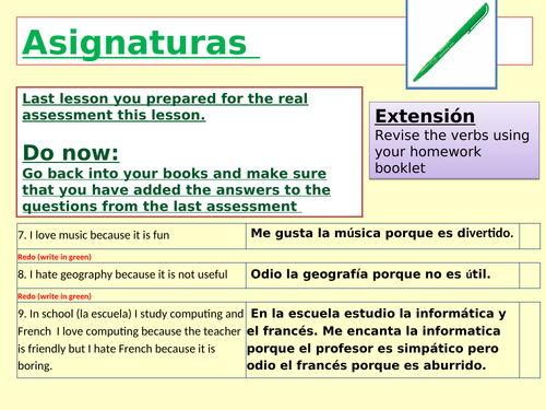Lesson 28 Spanish Formative assessment | Teaching Resources