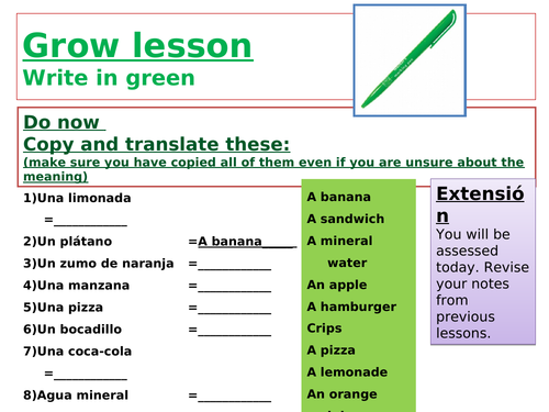 Lesson 28 Spanish Formative assessment | Teaching Resources