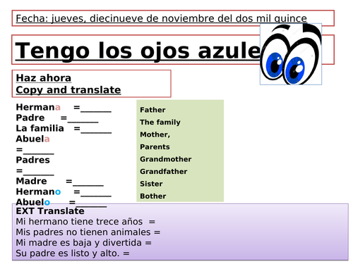 Lesson 29 Spanish Eye colour | Teaching Resources