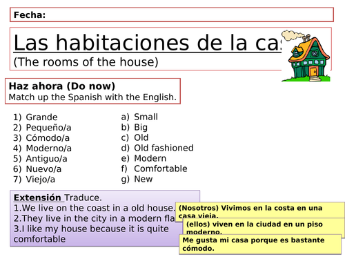 Lesson 38 Spanish rooms of the house. Habitaciones | Teaching Resources