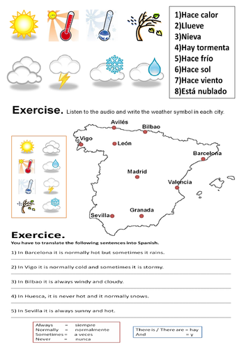 Lesson 51 Spanish. Weather. Seasons Que tiempo hace? | Teaching Resources