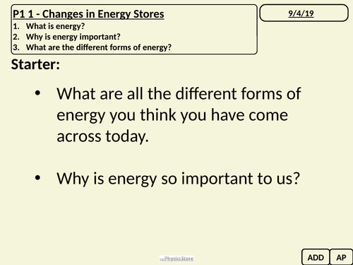 KS4 GCSE Physics AQA P1 1 Changes in Energy Stores | Teaching Resources