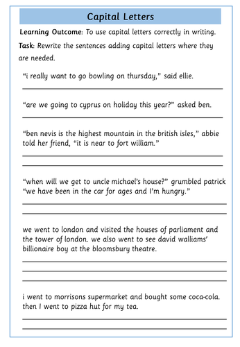 Capital Letters Worksheets | Teaching Resources